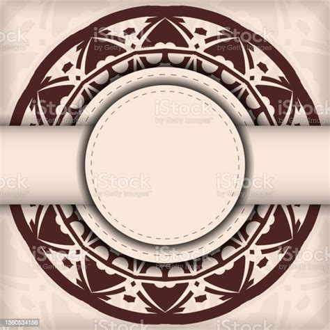 만다라 패턴베이지 색상의 엽서 인쇄 디자인을 위한 고급스러운 템플릿 텍스트와 추상 장식을 위한 장소로 초대를 준비합니다 0명에