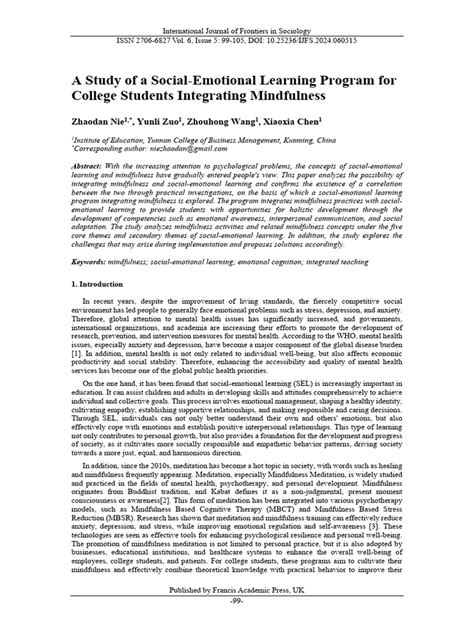 A Study Of A Social Emotional Learning Program For College Students