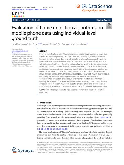 Pdf Evaluation Of Home Detection Algorithms On Mobile Phone Data