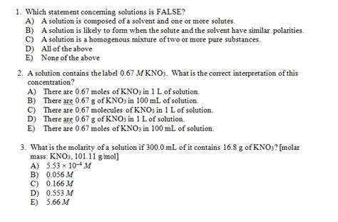 solved 1 which statement concerning solutions is false a