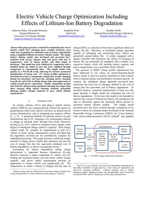 Pdf Electric Vehicle Charge Optimization Including Effects Of Lithium Ion Battery Degradation