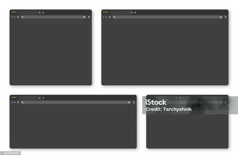 탭 도구 모음 및 검색 필드가있는 빈 웹 브라우저 창입니다 평면 스타일의 현대 웹 사이트 인터넷 페이지 컴퓨터 태블릿 또는 스마트 폰을위한 브라우저 모형 적응형 Ui 다크