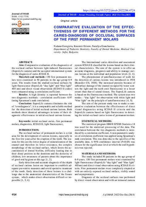 Pdf Comparative Evaluation Of The Effectiveness Of Different Methods For The Caries Diagnosis
