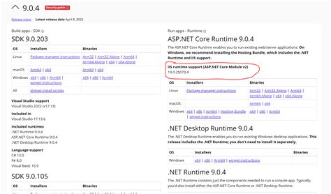 Iis Is There A List Of Fileproduct Versions For The Net Core