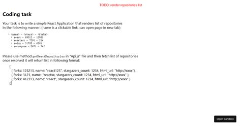 render repositories list - Codesandbox
