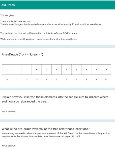 Solved Avl Trees You Are Given 1 An Empty Avl Tree Set