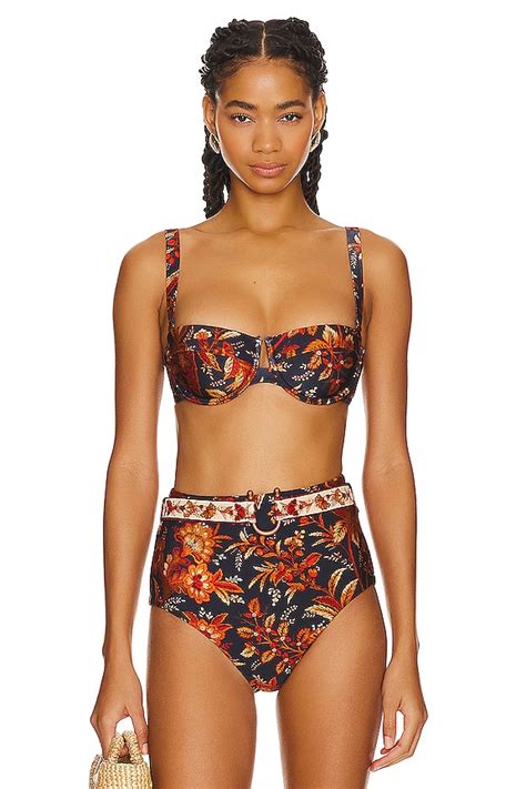 Zimmermann Junie Balconette Bra Top In Dark Navy Floral Revolve