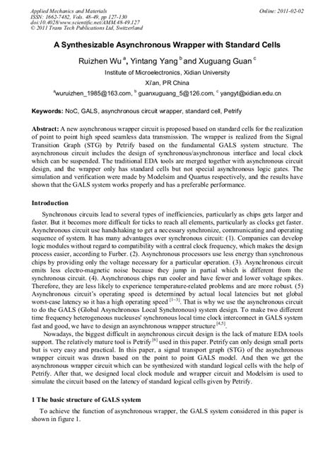 A Synthesizable Asynchronous Wrapper With Standard Cells Scientificnet