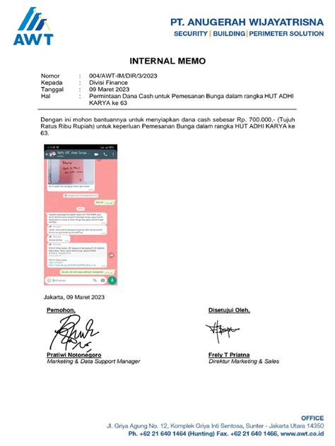 Approval Internal Memo Awt Pemesanan Bunga Hut Adhi 63 For Finance Pdf Approval Internal Memo Awt Pemesanan Bunga Hut Adhi 63 For Finance Pdf