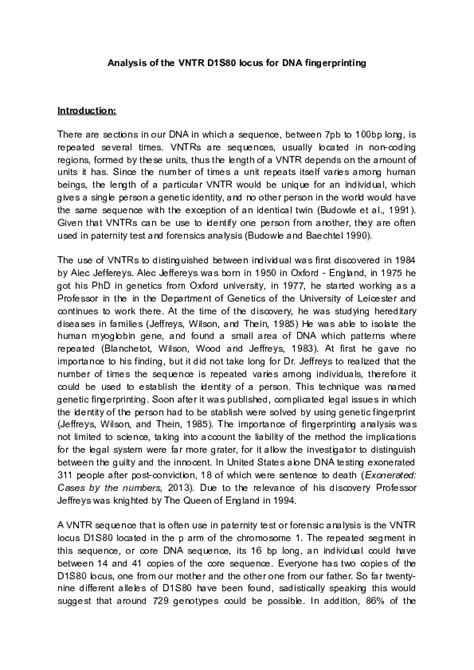 Doc Analysis Of The Vntr D1s80 Locus For Dna Fingerprinting