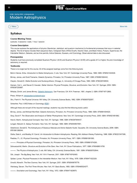 Syllabus Modern Astrophysics Physics Mit Opencourseware1 Pdf