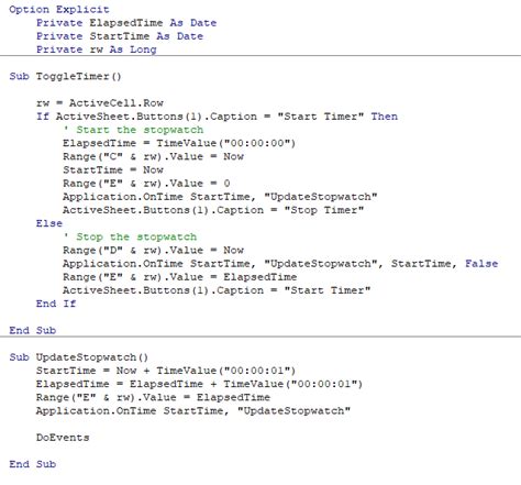 Excel Stopwatch