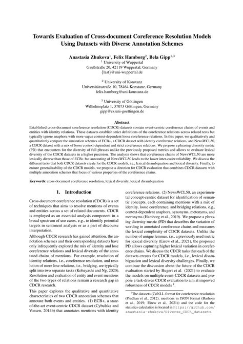 Pdf Towards Evaluation Of Cross Document Coreference Resolution