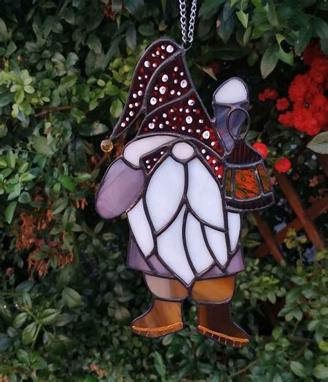 Gnome With A Lantern Stained Glass Suncatcher • Stained Glass Patterns