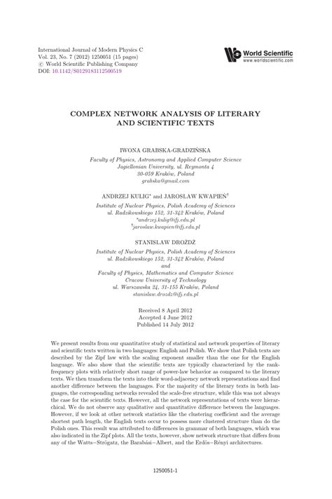 Pdf Complex Network Analysis Of Literary And Scientific Texts
