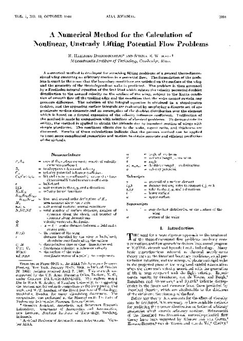 Pdf A Numerical Method For The Calculation Of Nonlinear Unsteady Lifting Potential Flow Problems