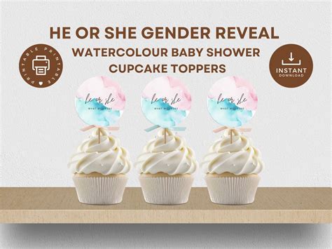 Gender Reveal Cupcake Toppers Printable He Or She What Will I Be