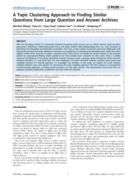 A Topic Clustering Approach To Finding Similar Questions From Large