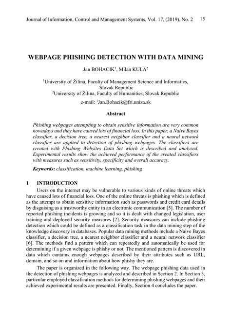 Pdf Webpage Phishing Detection With Data Mining