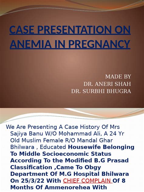 Anemia In Pregancy Case Presentation Pdf