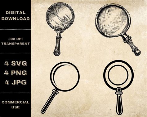 Magnifying Glass Svg Bundle Png Magnifying Glass Clipart Hand Drawn