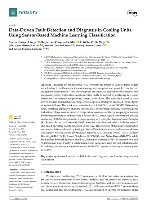 Pdf Data Driven Fault Detection And Diagnosis In Cooling Units Using Sensor Based Machine