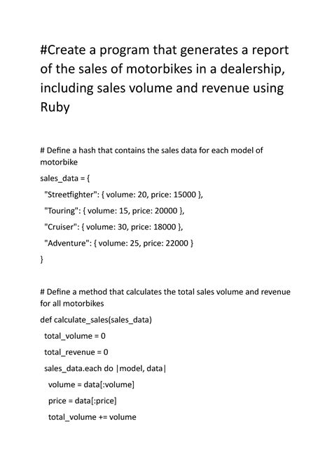 Motorbikes In A Dealership Ruby Create A Program That Generates A