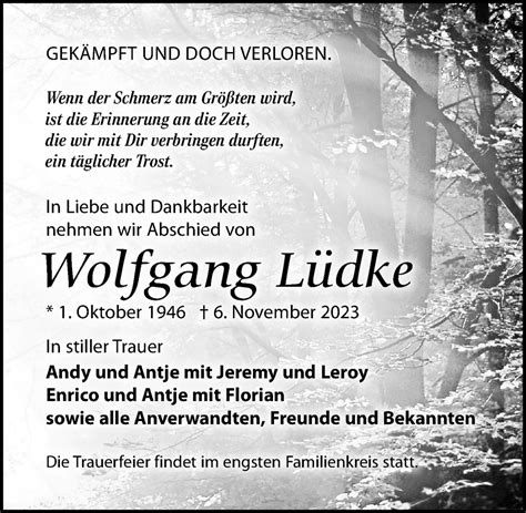 Traueranzeigen Von Wolfgang Lüdke Trauer Anzeigen De