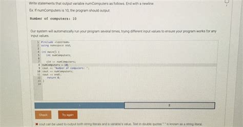 Solved Write Statements That Output Variable Numcomputers As
