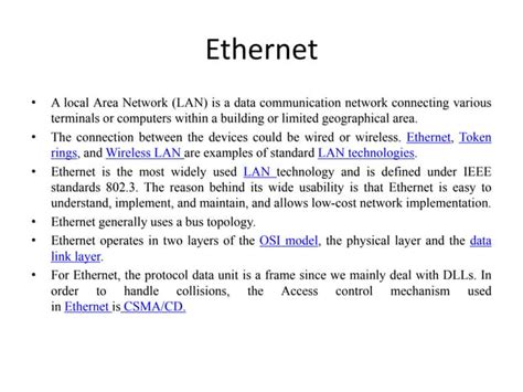 Ethernet Data Link Layer Local Area Network Ppt
