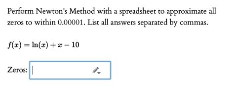 solved perform newton s method with a spreadsheet to