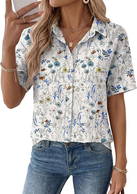 Rapbin Button Down Shirts For Women Floral Blouses Summer