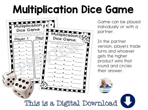 Multiplication Dice Game 4 Options Multiplication Game Printable
