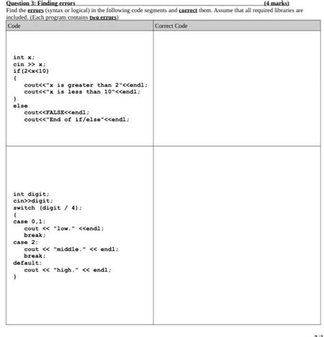 Solved Question Finding Errors Marks Find The Errors Chegg