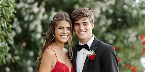 Portrait Of A Joyful High School Prom Couple Before The Party Concept