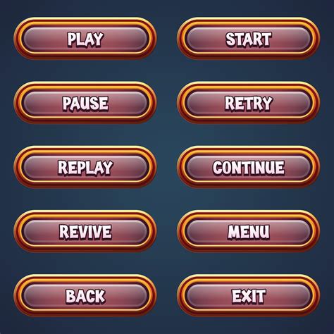 Set Of Brown Game Buttons For Mobile Games With Editable Text Effect