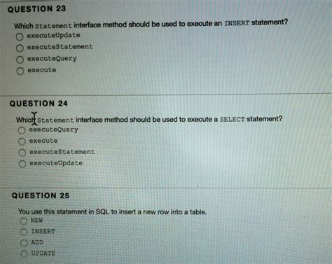 Solved Which Statement Interface Method Should Be Used To