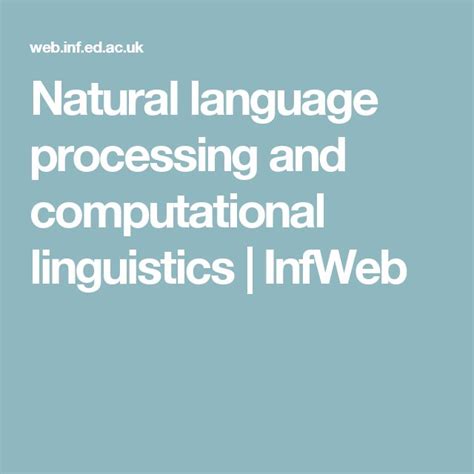 Natural Language Processing And Computational Linguistics Infweb