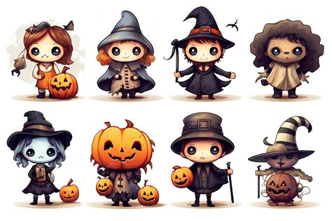 Premium Photo Cute Halloween Characters Clip Art Isolated On White