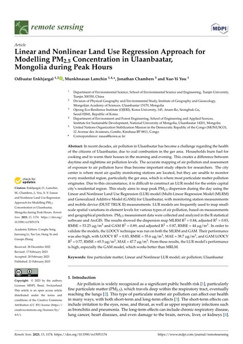 Pdf Linear And Nonlinear Land Use Regression Approach For Modelling Pm25 Concentration In