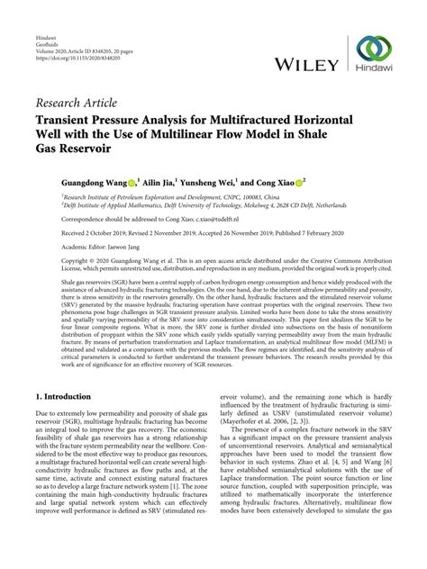 Pdf Transient Pressure Analysis For Multifractured Horizontal Well