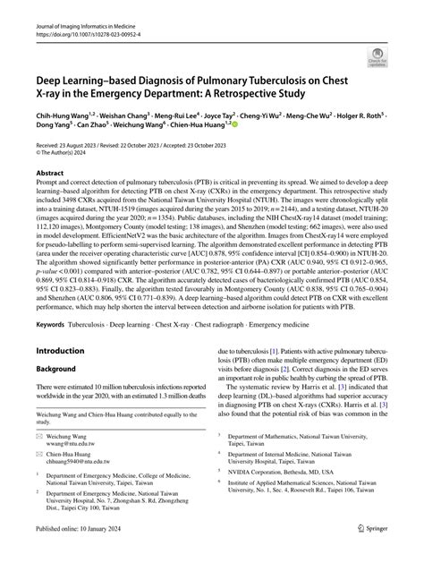 Pdf Deep Learningbased Diagnosis Of Pulmonary Tuberculosis On Chest X Ray In The Emergency