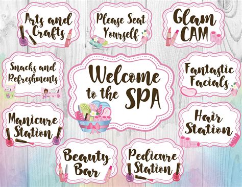 Girls Spa Party Signs Spa Party Props Decorations Spa Theme Birthday