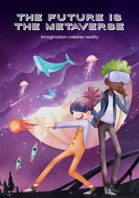 Poster Template With Metaverse Technology Conceptwatercolor Style Stock Illustration
