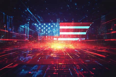 Pixelated National Flag Symbols In Neon Infused Landscape With Dynamic Glitch Effects Stock