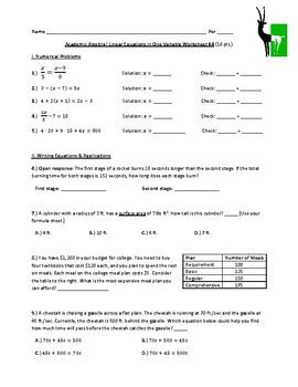Linear Equations In One Variable Worksheet 4 TPT