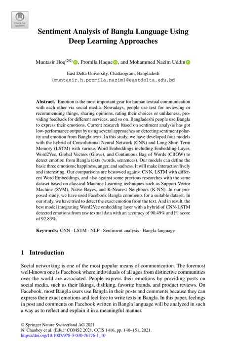 Pdf Sentiment Analysis Of Bangla Language Using Deep Learning Approaches