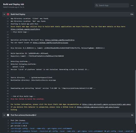 oryx has failed to build the solution · issue 302 · azure static web