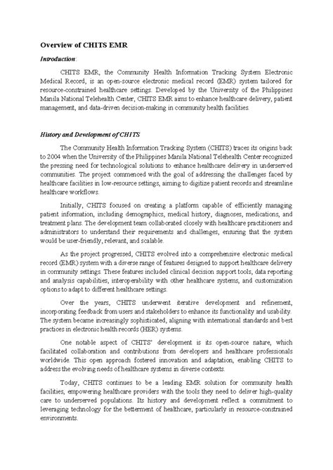 Chits Emr Overview Of Chits Emr Introduction Chits Emr The Community Health Information