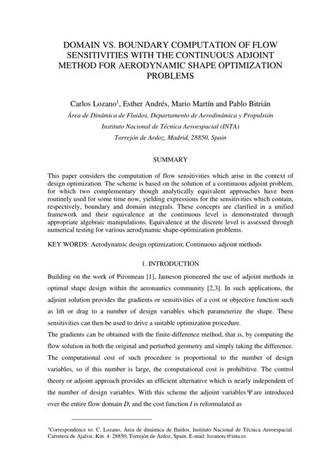 Pdf Domain Versus Boundary Computation Of Flow Sensitivities With The Continuous Adjoint